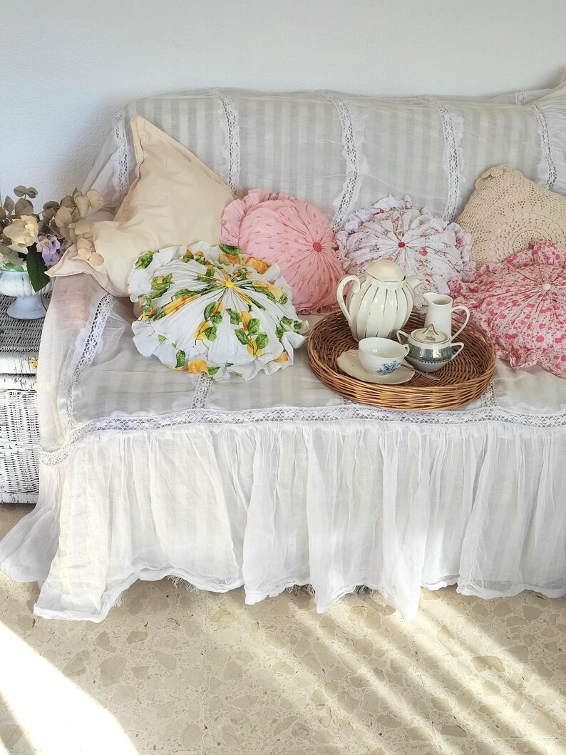 Shabby Chic Pillow Pink Round Ruffle Pillow Romantic Floral Pillows ...