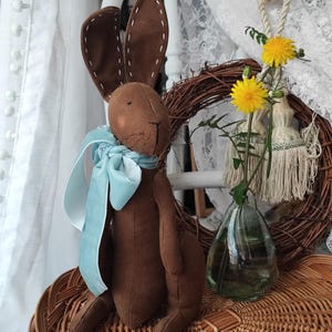 Brown Rabbit Textile Bunny Rabbit Green Toile De Jouy Rabbit Stuffed ...