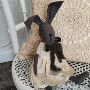 Brown Bunny Doll in Beige Dress Vintage Style Bunny Decor Handmade ...