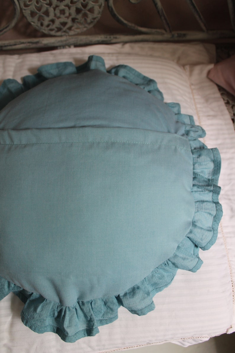 Blue Shabby chic pillows Ruffle round pillows Teal Blue pillow | Etsy