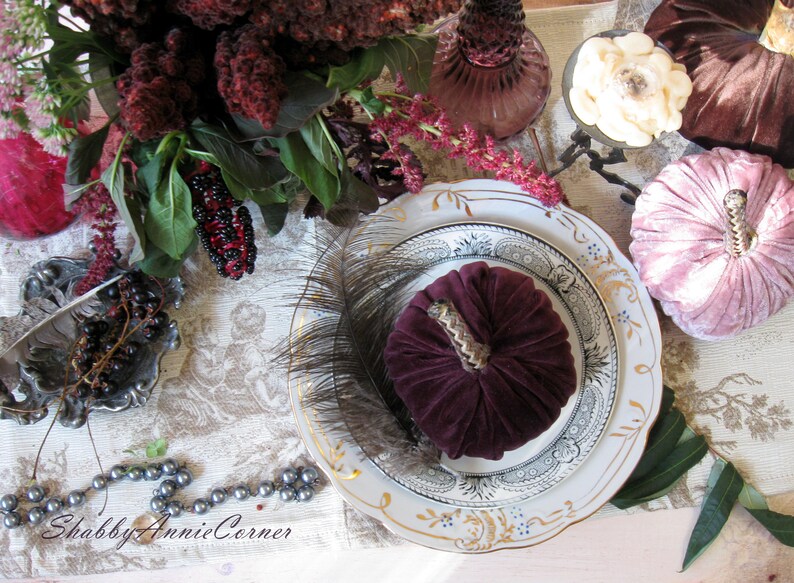 Fall decor Velvet pumpkins Pink velvet pumpkin Burgundy | Etsy