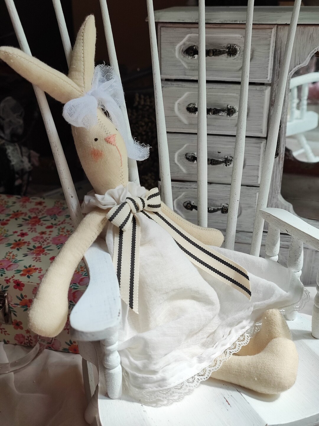 Little Bunny Doll in White Dress Handmade Textile Bunny Rabbit Tilda ...