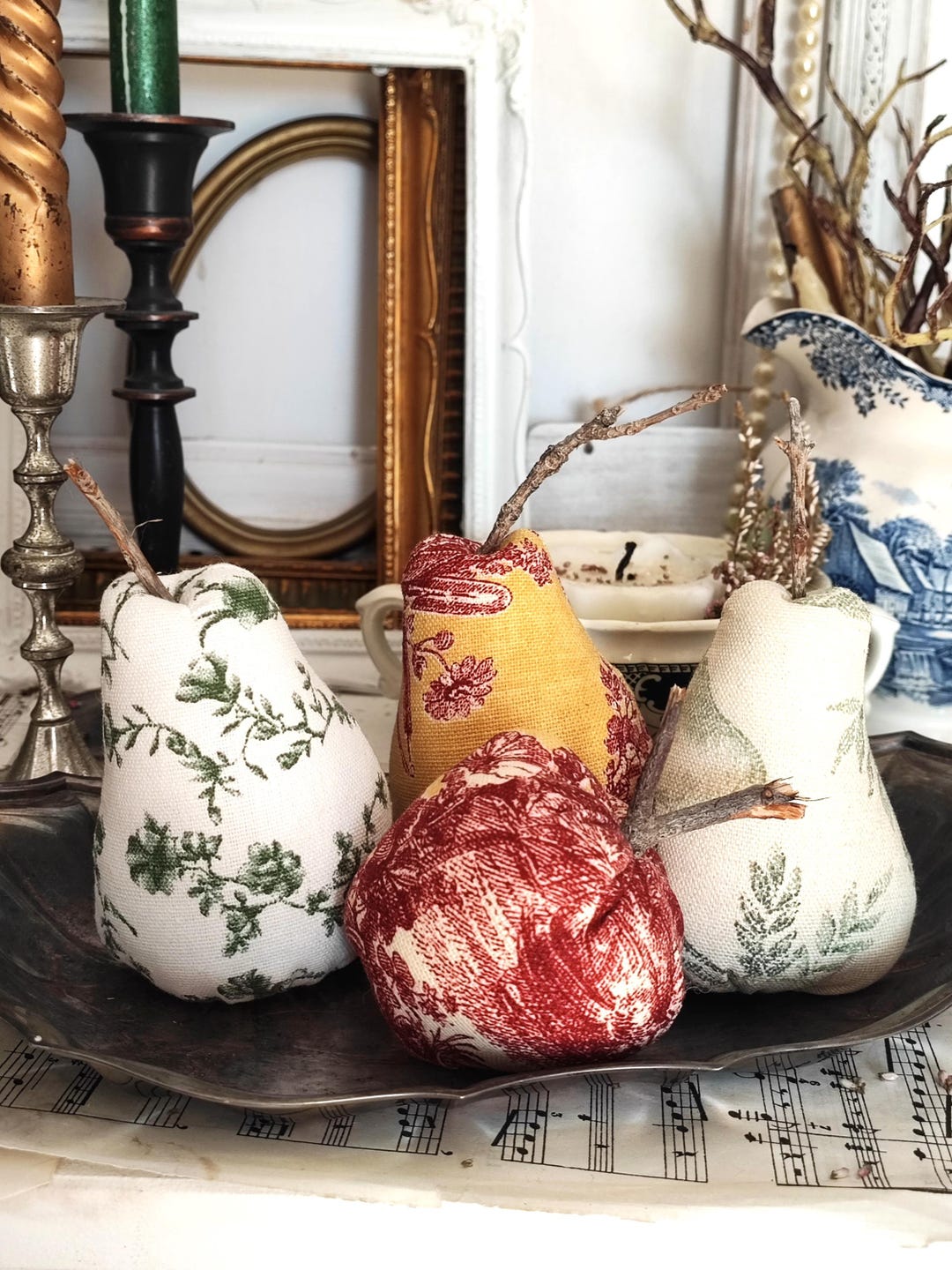 Textile Pear Bowl Fillers Toile De Jouy French Farmhouse Shabby Chic ...