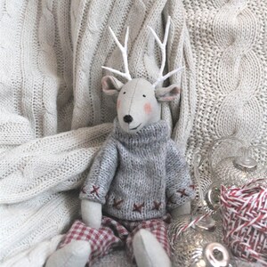 Christmas Deer Doll in Clothes Handmade Textile Soft Toy Deer Little ...
