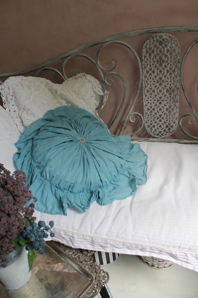 Blue Shabby chic pillows Ruffle round pillows Teal Blue pillow | Etsy
