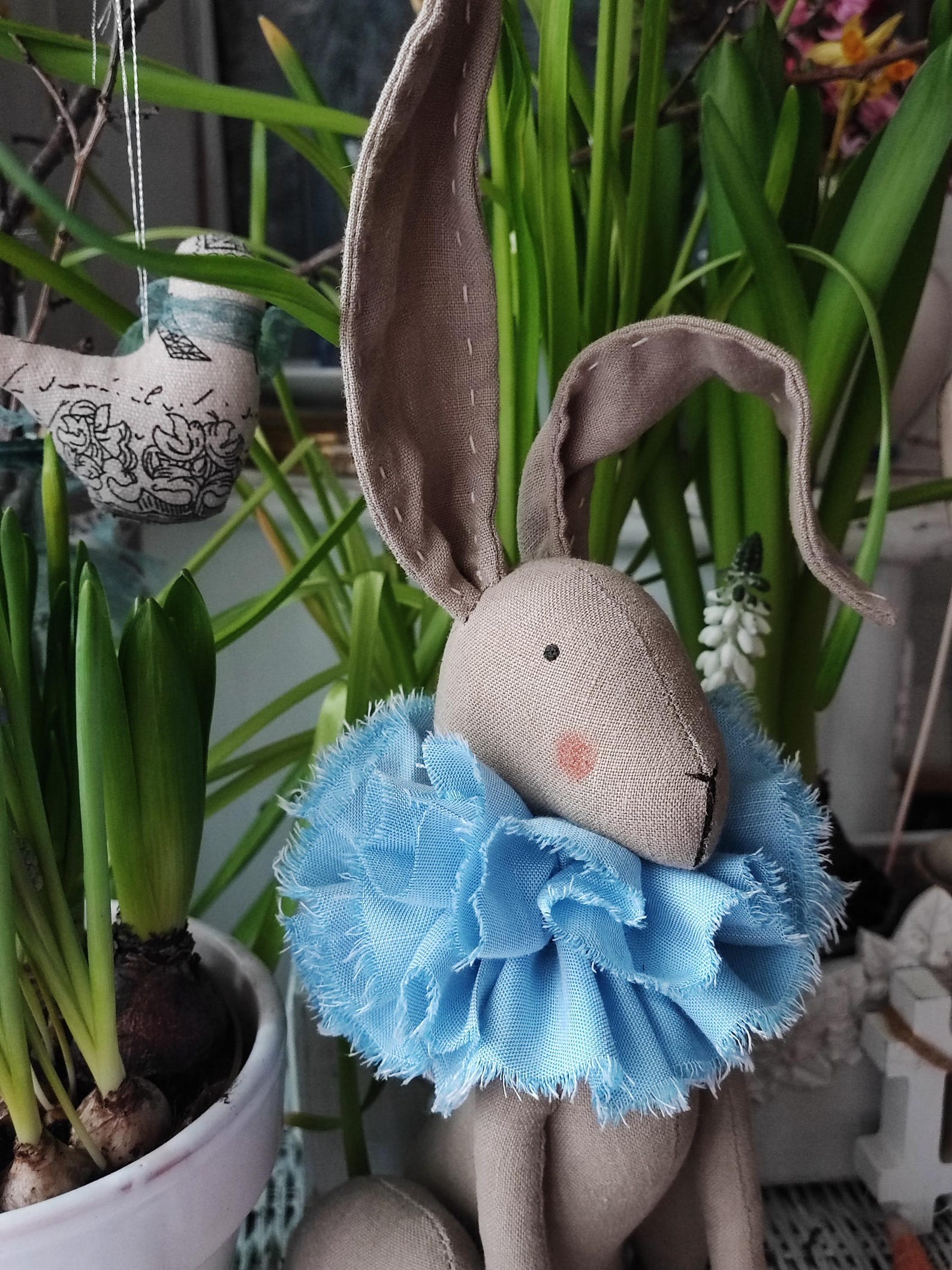 Textile Bunny Rabbit Doll Handmade French Country Cottage Decor ...