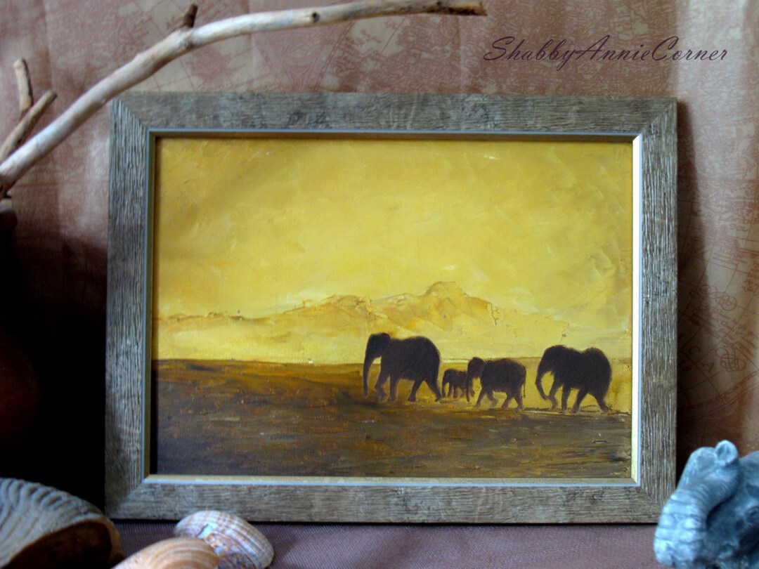 Elephant Painting Yellow Ochre Wall Art African Sunset Wall Hanging ...