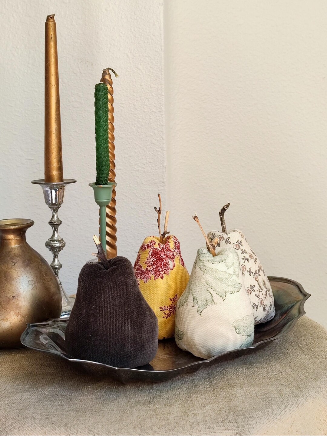 French Farmhouse Decor Textile Pear Bowl Fillers Toile De Jouy Shabby ...
