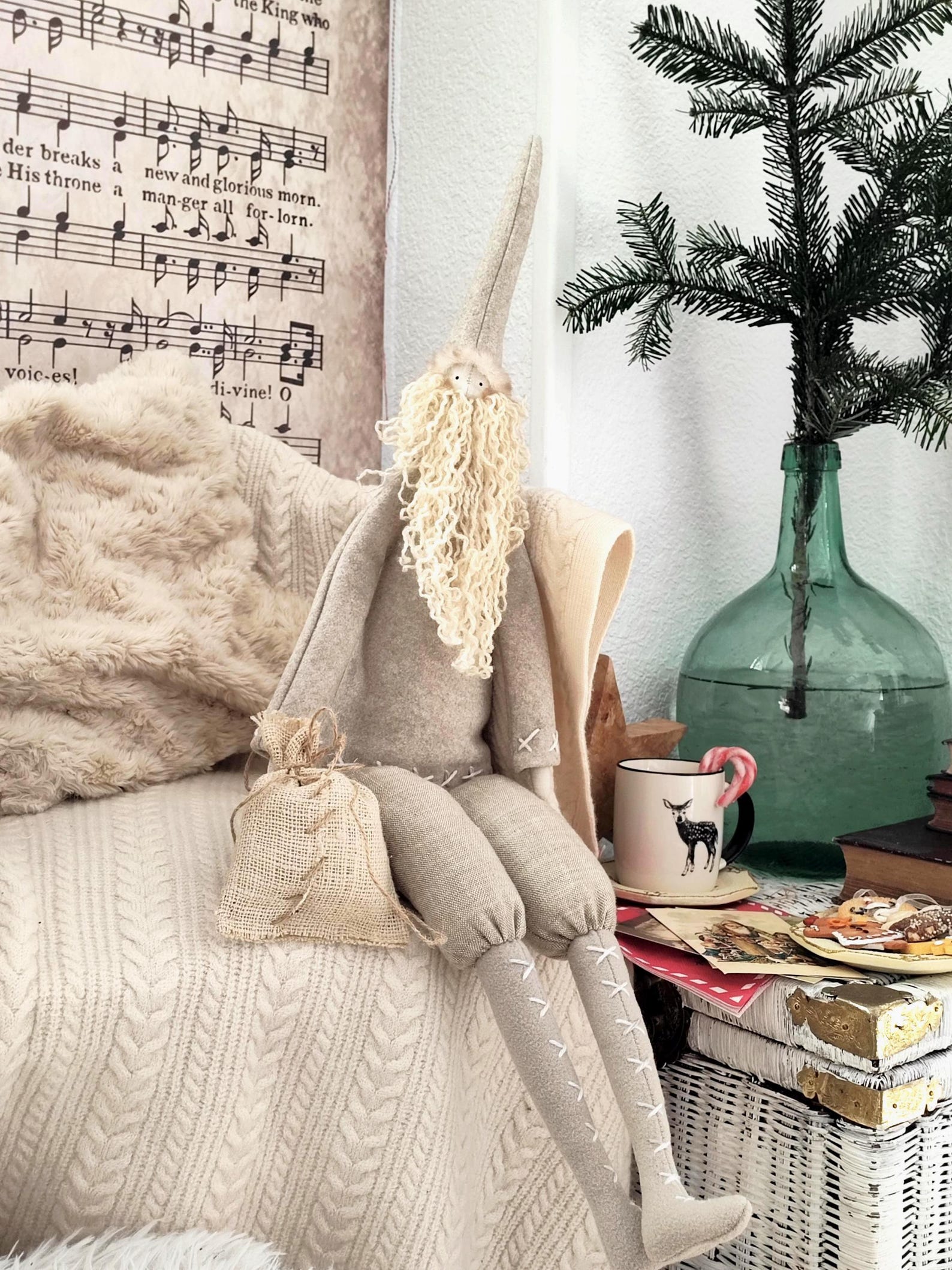 Santa Claus Doll Tilda Beige Nordic Santa Gray Handmade Scandinavian ...