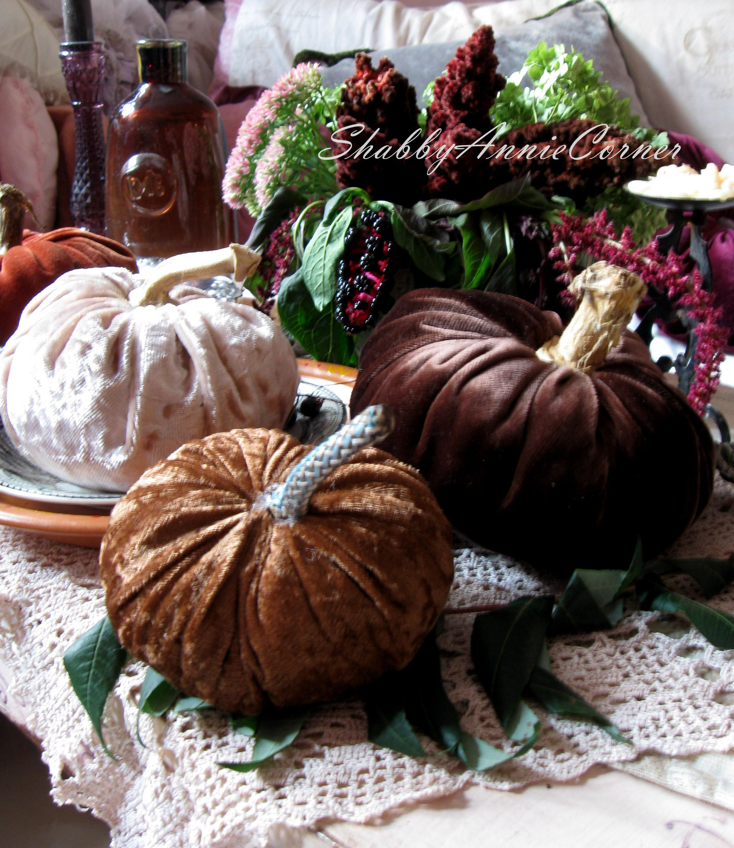 Beige polka dot Velvet pumpkins Decorative pumpkins Beige | Etsy