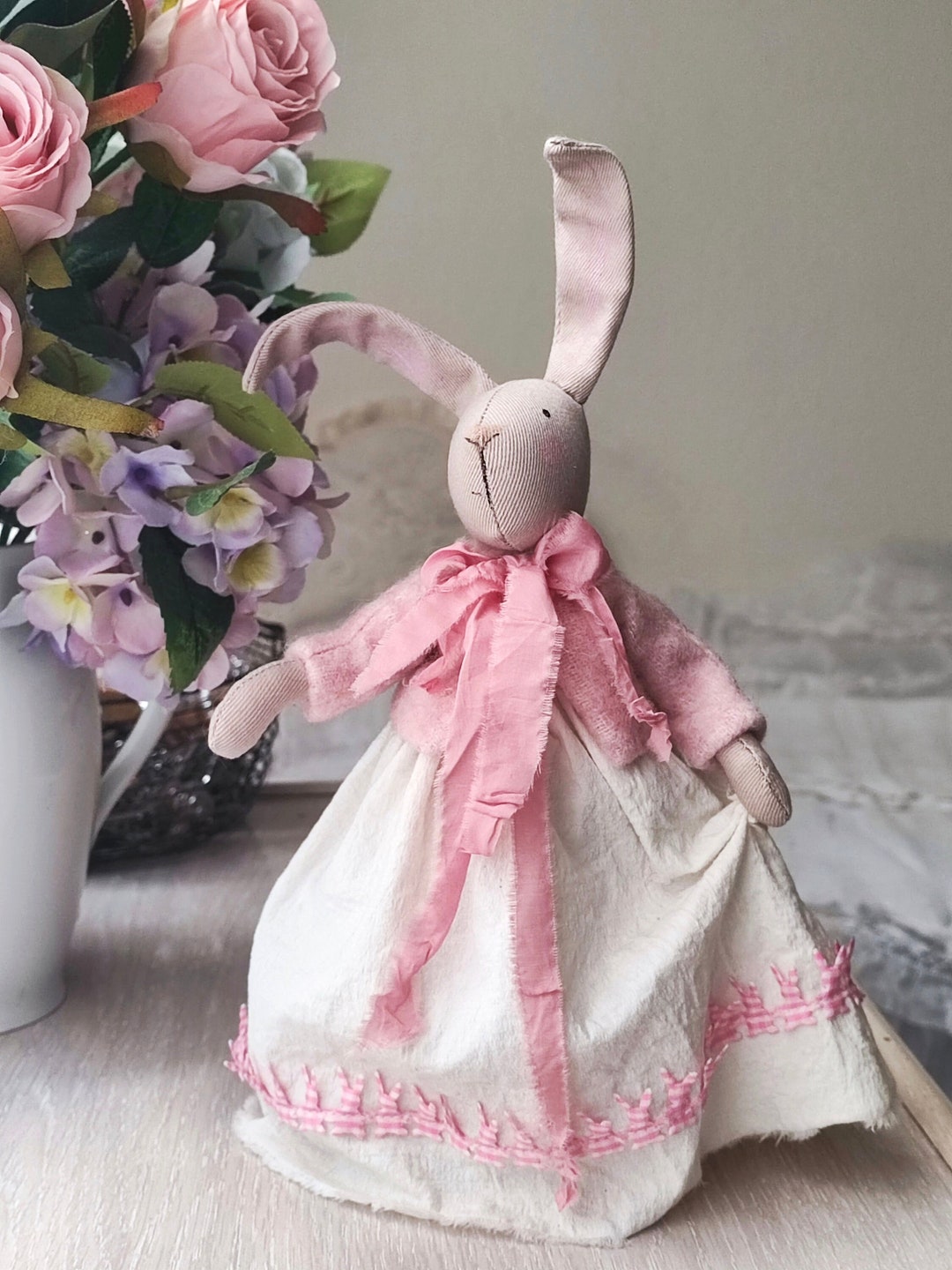 Bunny Doll in Pink Easter Decor Handmade Spring Decor Textile Bunny ...