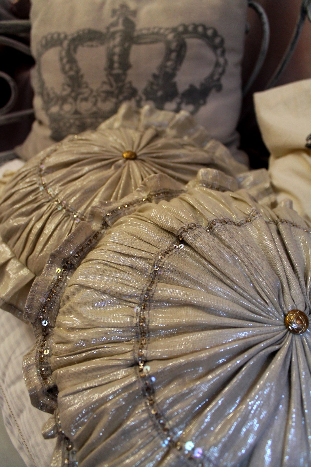 Light Silver Round Ruffle Pillows Unique Gift for Her Shabby Chic ...