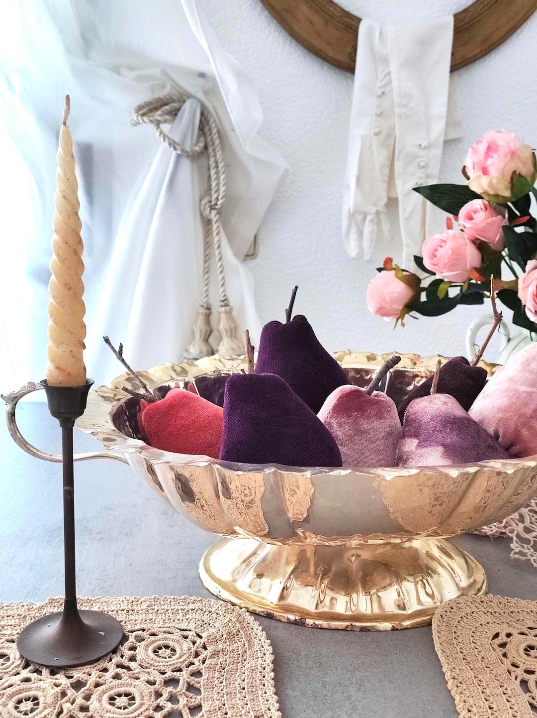 Pear Bowl Fillers Velvet Pear Fall Decor Pink Textil Pears Green Fabric ...