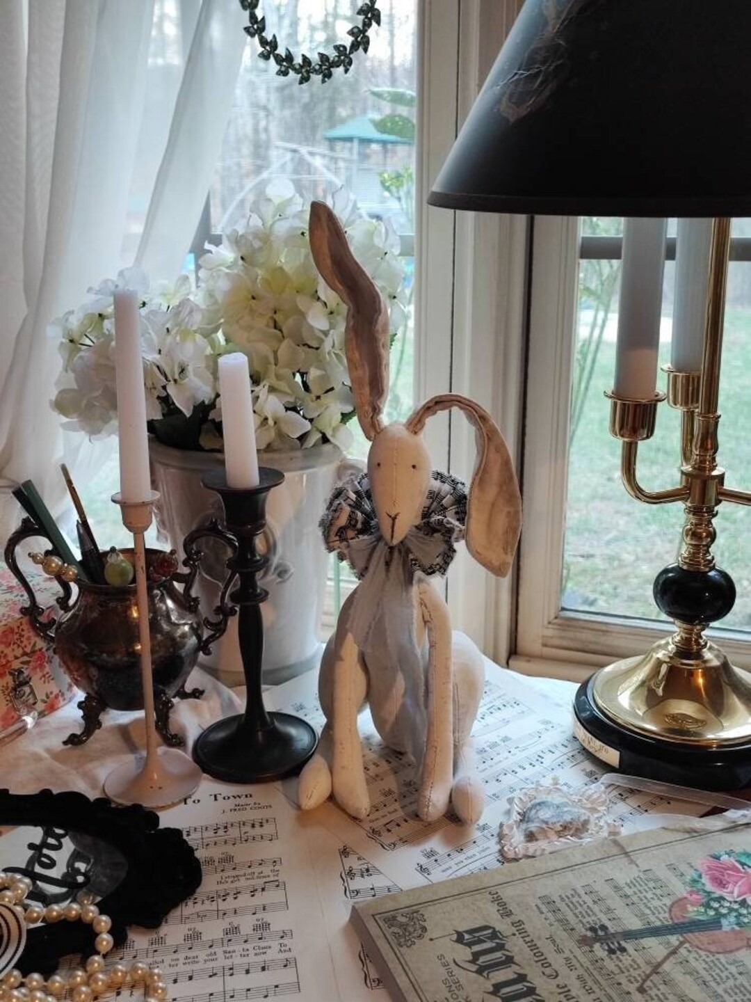 Spring Decor Easter Rabbit White Black Rabbit Soft Sculpture Unique ...