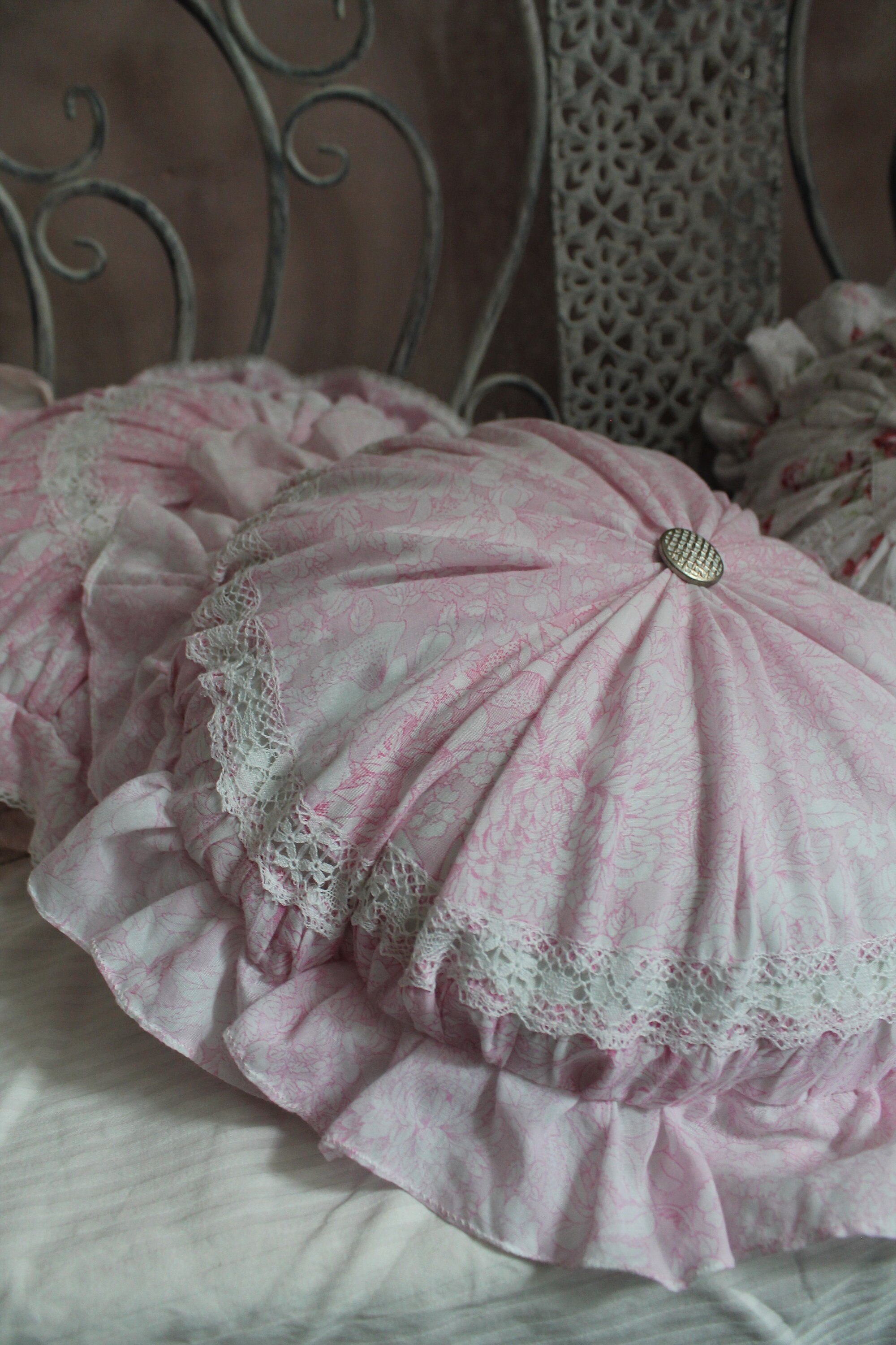Pink round ruffle pillow Floral pillows Shabby chic pillows | Etsy