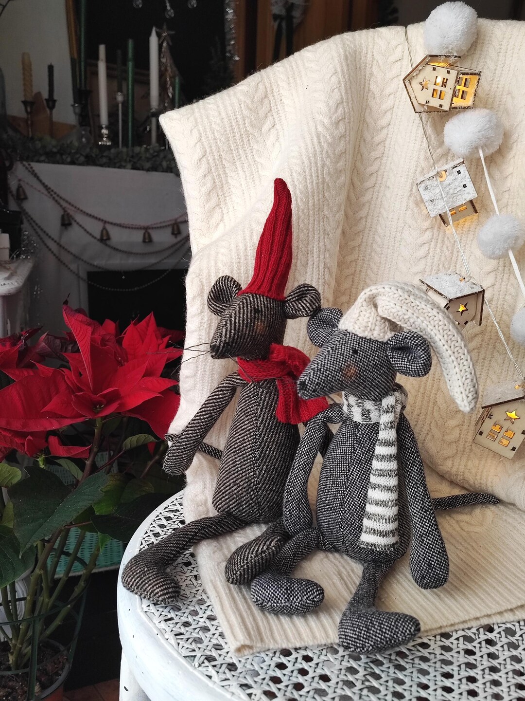Christmas Mouse Dolls Handmade Soft Toy Mouse in Santa Hat White Red ...
