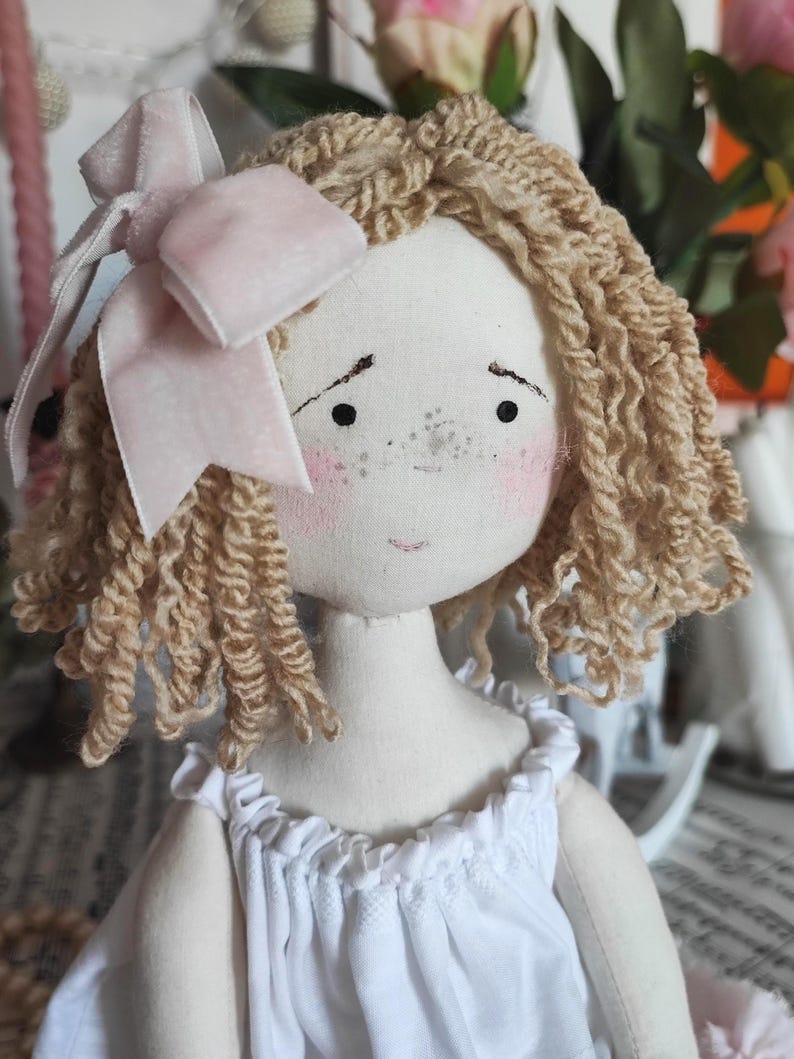 Textile Doll in White Dress Heirloom Handmade Cloth Doll Marie ...