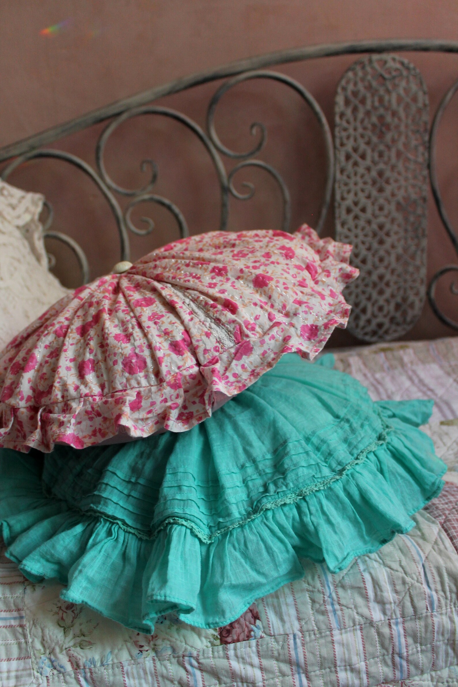 Pink Floral Round Pillow With Ruffle Cotton Round Pillows | Etsy