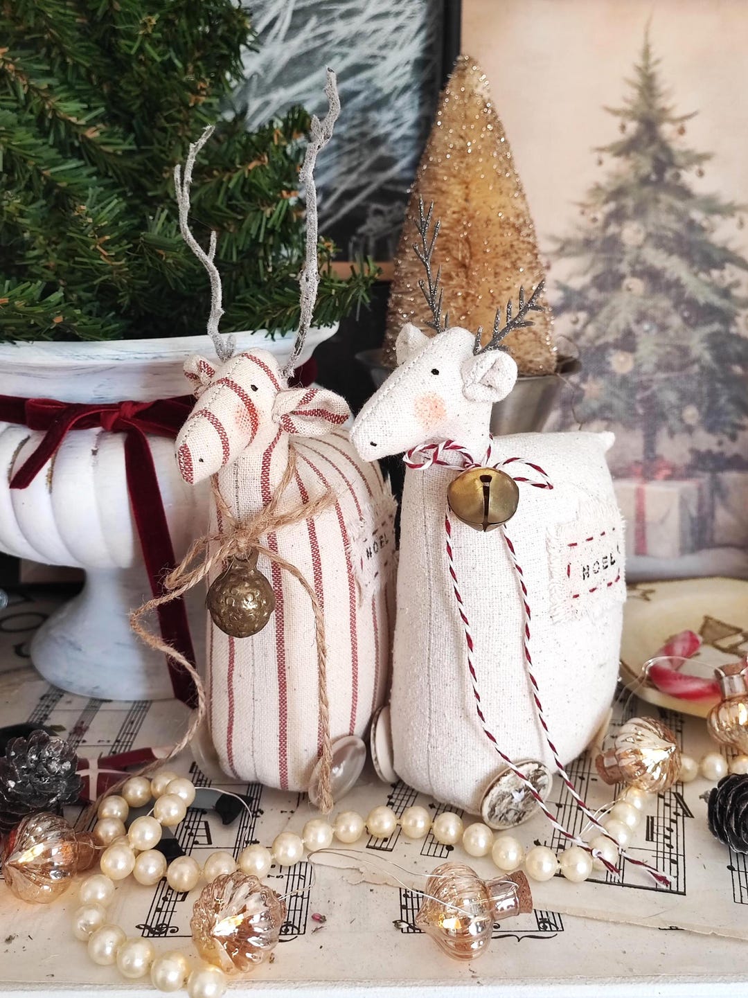 French Christmas Deer Tilda Shabby Chic Cottage Decoration Christmas ...
