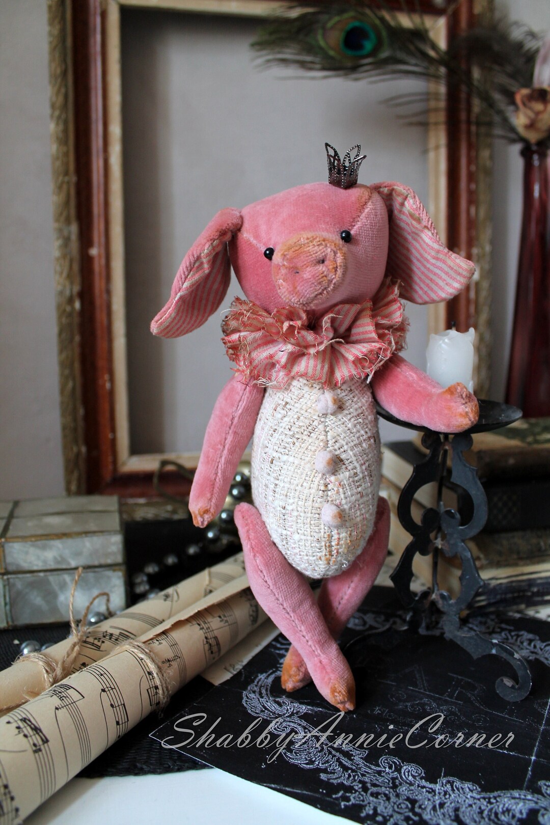 Artist Teddy Pig Prince Doll Pink Vintage Style Textile Pig Doll French ...