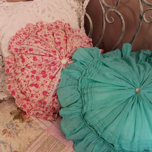 Pink Floral Round Pillow With Ruffle Cotton Round Pillows | Etsy