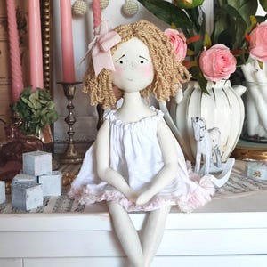 Textile Doll in White Dress Heirloom Handmade Cloth Doll Marie ...