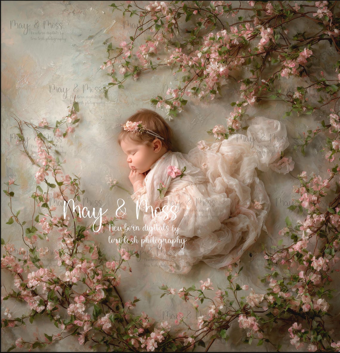 Blush of May – Digital Newborn Photography Backdrop | Fine Art Floral ...