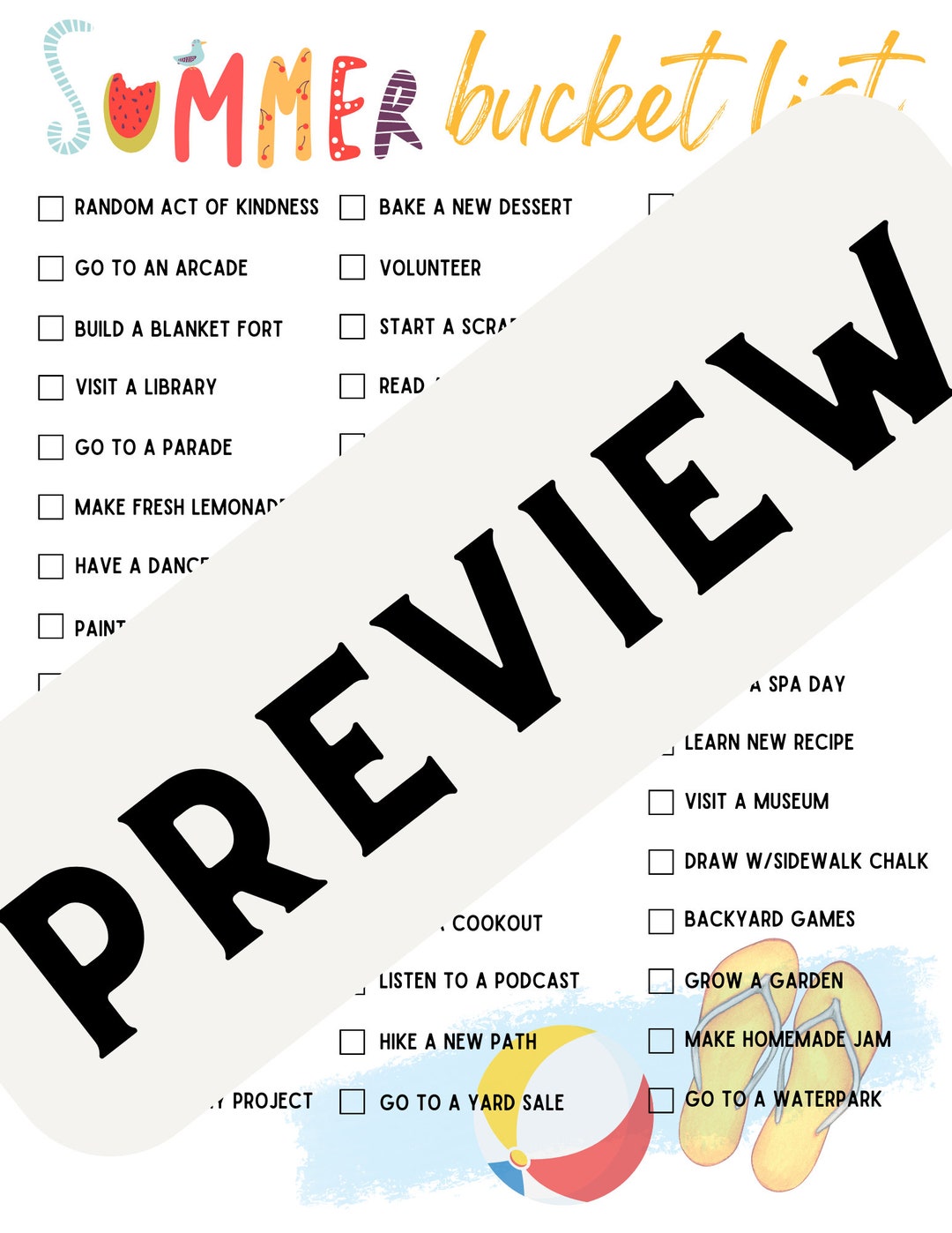 Summer Bucket List Printable Activity Challenge Fill in the Blank ...