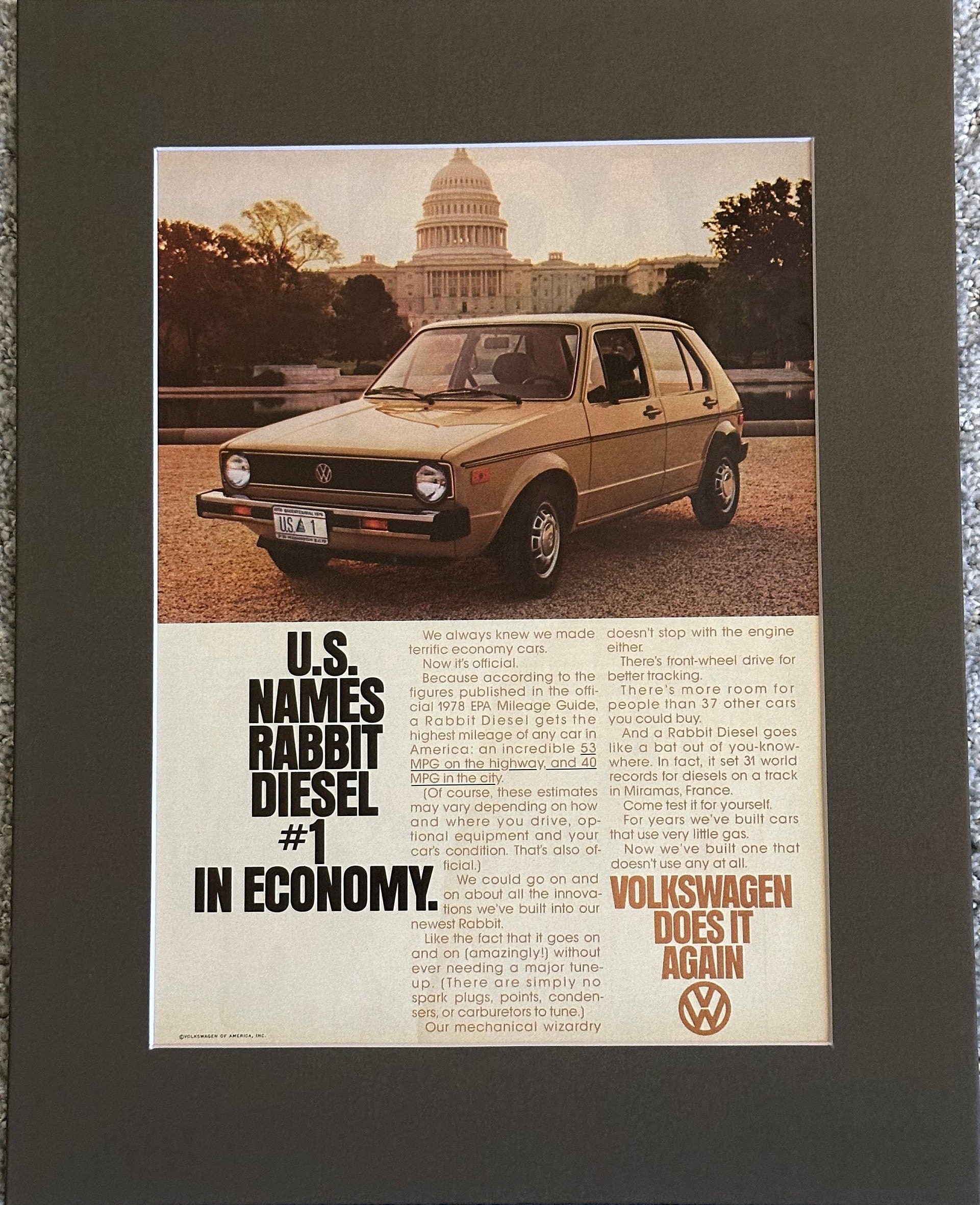 VOLKSWAGEN RABBIT DIESEL Original Advertisement Custom Matted 11X14 - Etsy