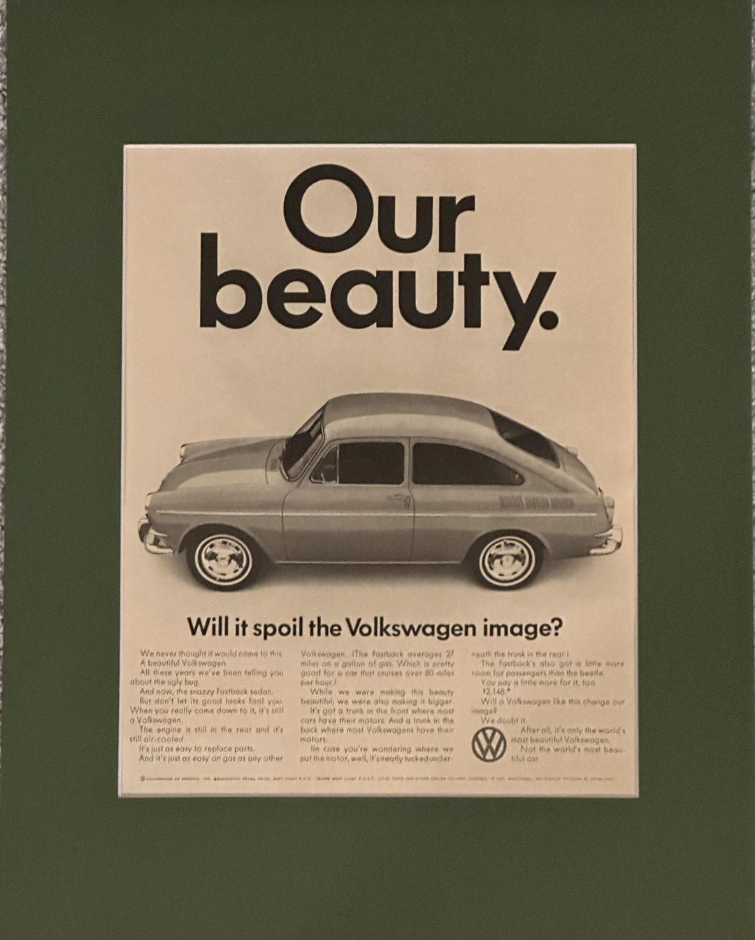 VOLKSWAGEN FASTBACK Original Advertisement Custom Matted 11X14 - Etsy