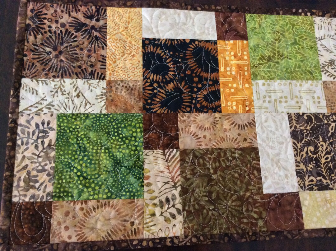 Fall Quilted Table Runner - Brown, Green and Gold Batiks - Etsy