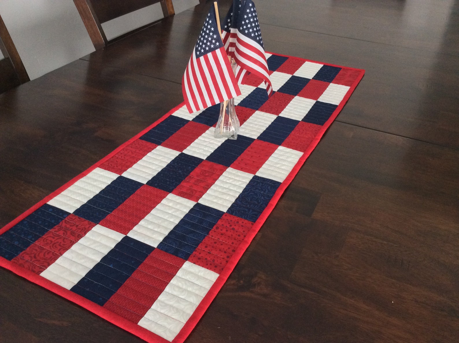 Patriotic Quilted Table Runner Red White and Blue - Etsy