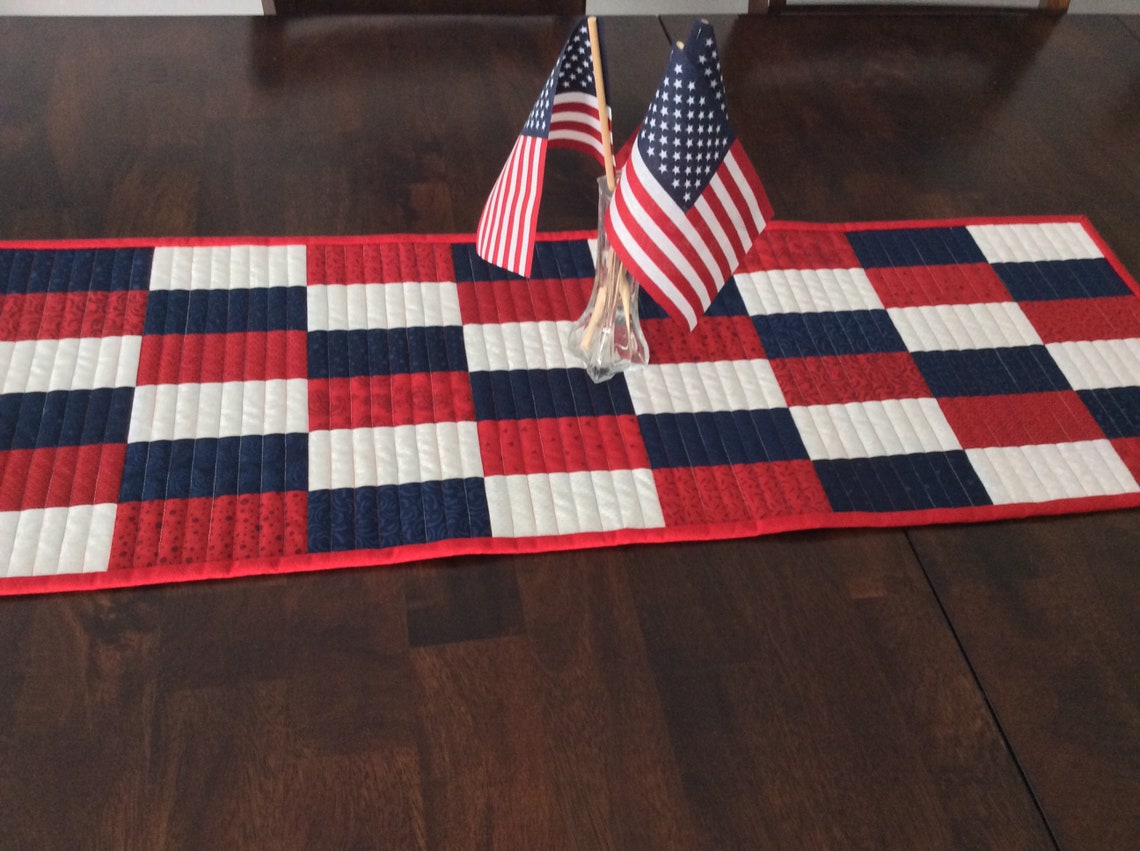 Patriotic Quilted Table Runner Red White and Blue - Etsy