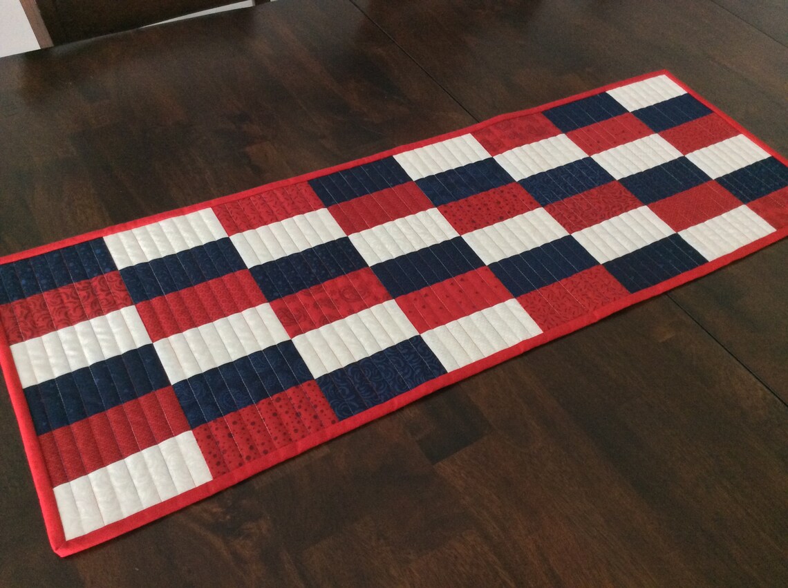Patriotic Quilted Table Runner Red White and Blue - Etsy