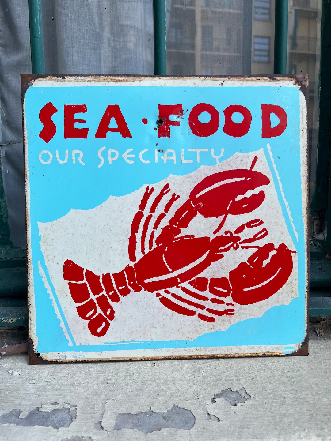Original Vintage Sea Food Sign Hand Painted by Marty Mummert 30 X 30 Cm ...