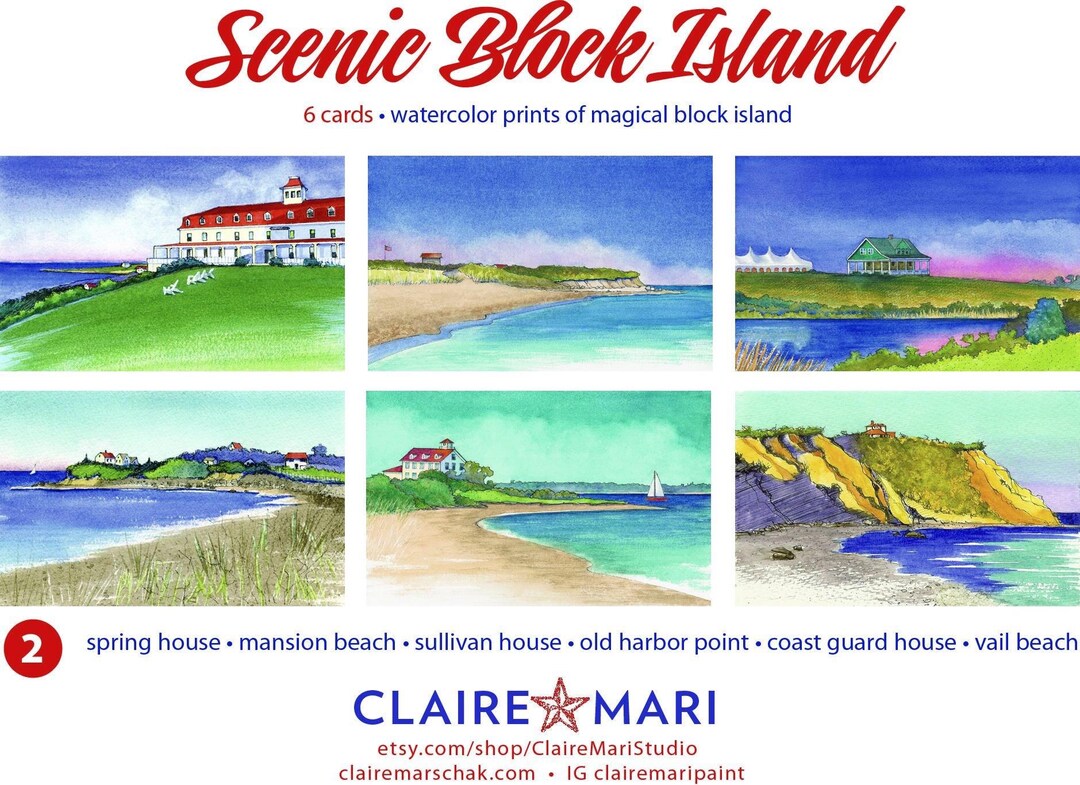 Block Island Greeting Card Set #2 • Rhode Island Art • Block Island Art ...