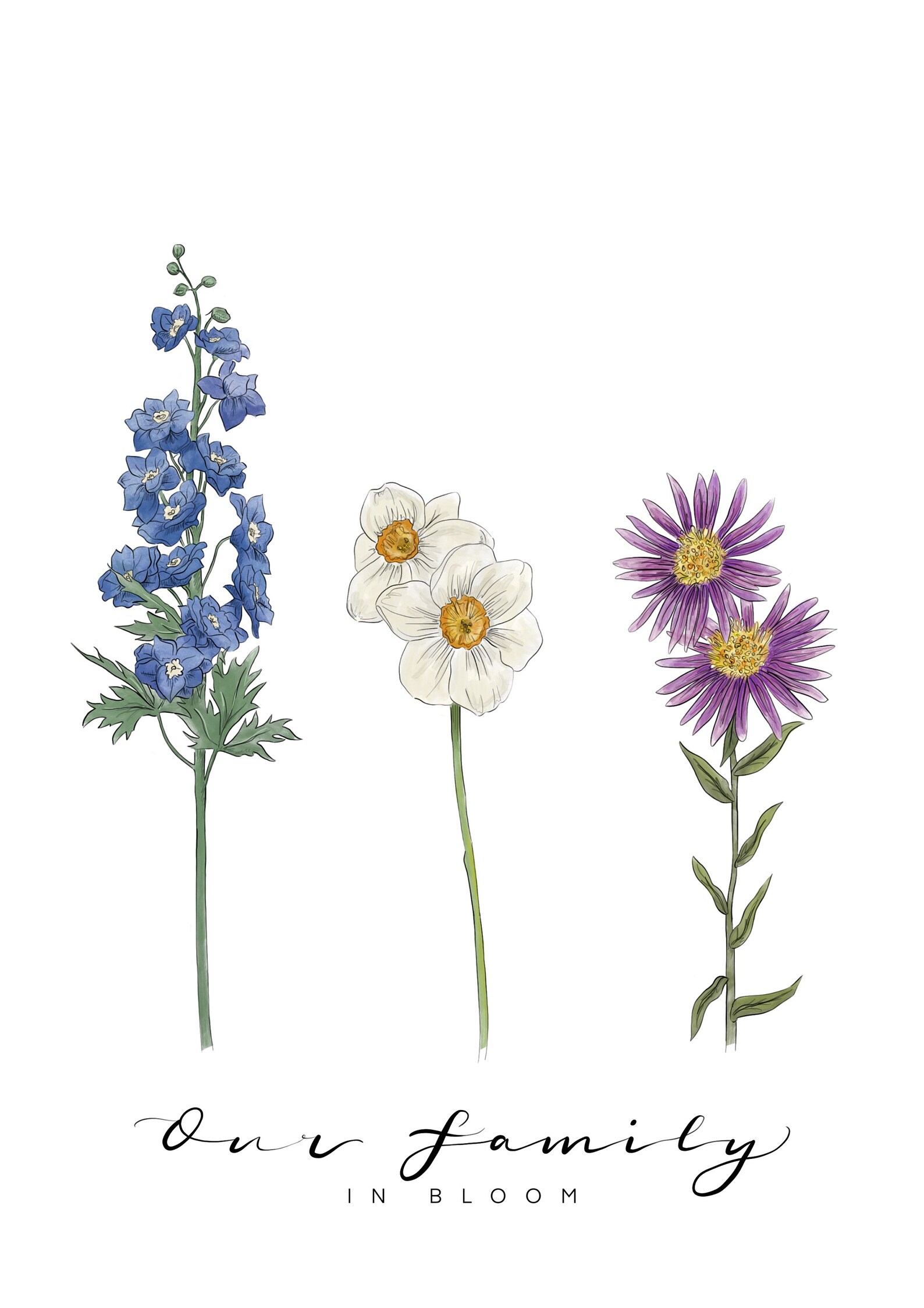 Family flower print family flower bouquet birth flower | Etsy