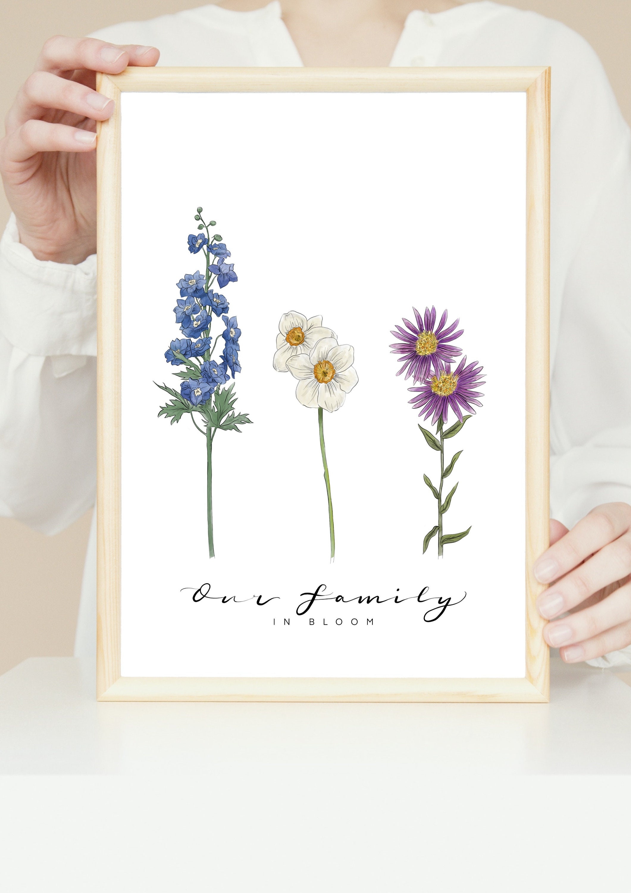 Family flower print family flower bouquet birth flower | Etsy