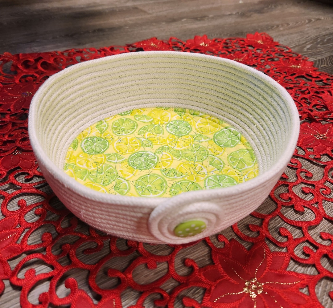 Lemon-lime Citrus Rope Basket Bowl With Fabric Bottom, Rope Bowl ...