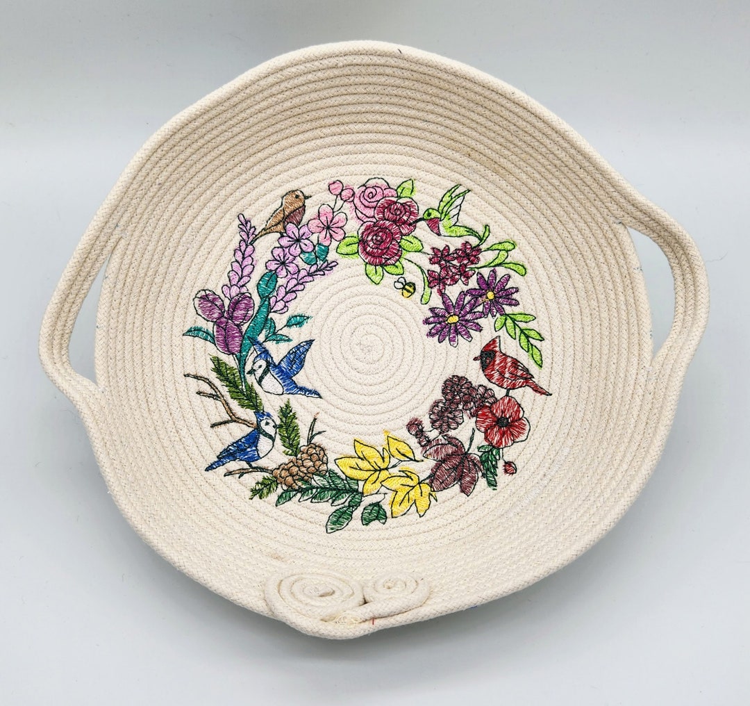 Embroidered Rope Basket Bowl Basket Rope Bowl, Gift for Sister or Wife ...
