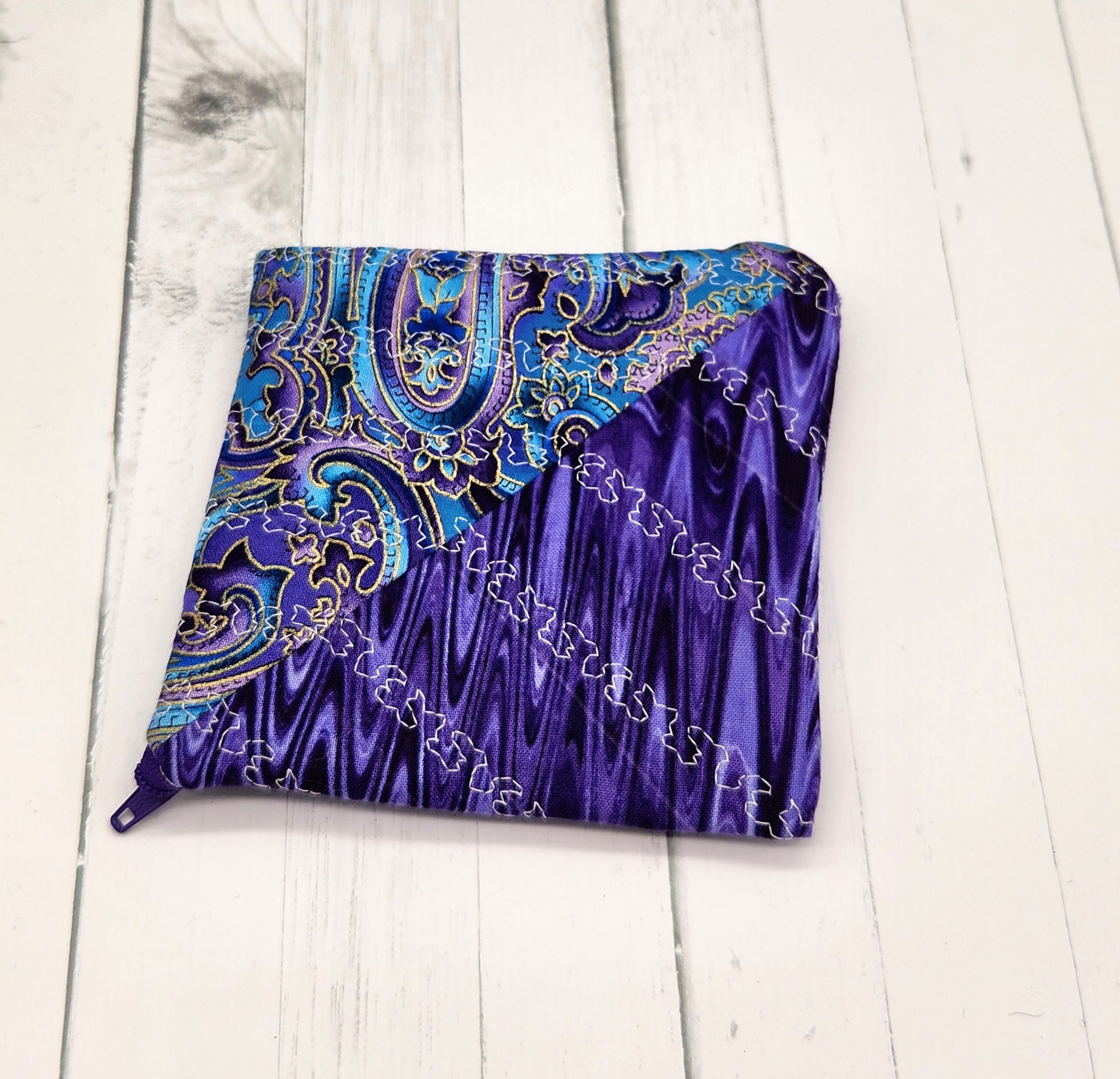 Blue-purple Square Zipper Wallet Coin Purse, Quilted Bag, Quilted Pouch ...