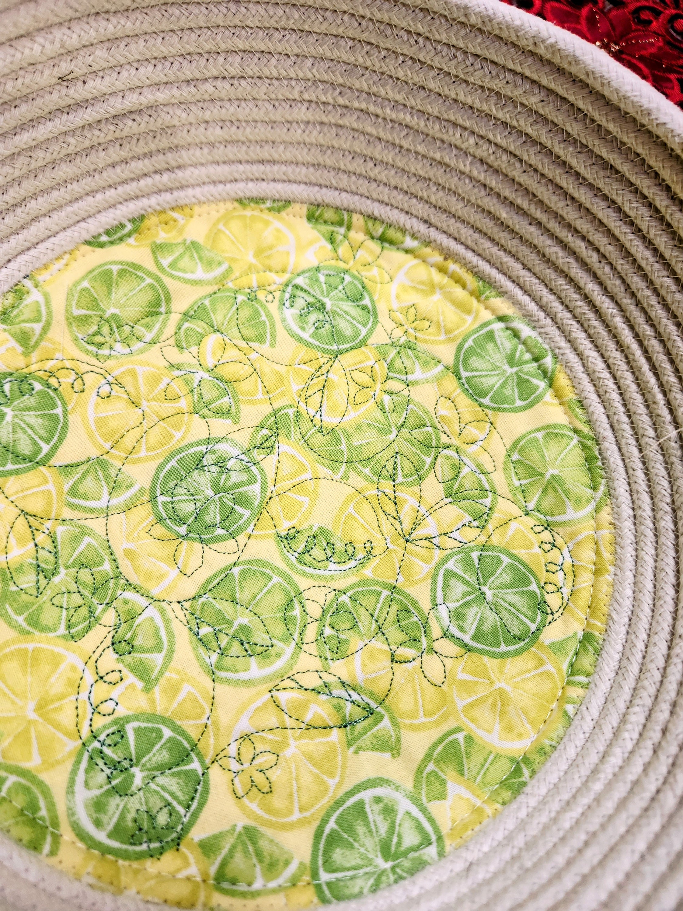 Lemon-lime Citrus Rope Basket Bowl With Fabric Bottom, Rope Bowl ...
