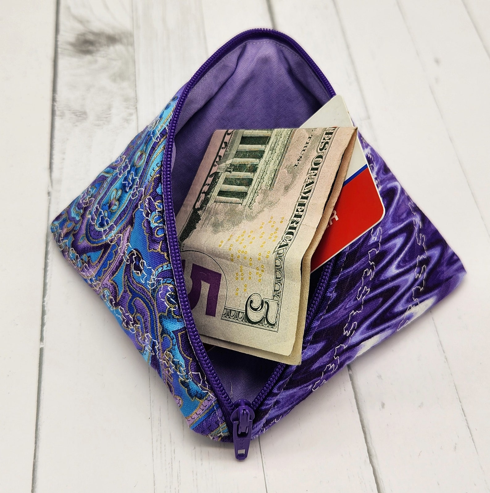 Blue-purple Square Zipper Wallet Coin Purse, Quilted Bag, Quilted Pouch ...