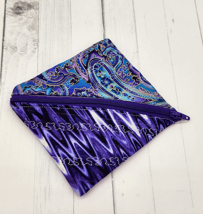 Blue-purple Square Zipper Wallet Coin Purse, Quilted Bag, Quilted Pouch ...