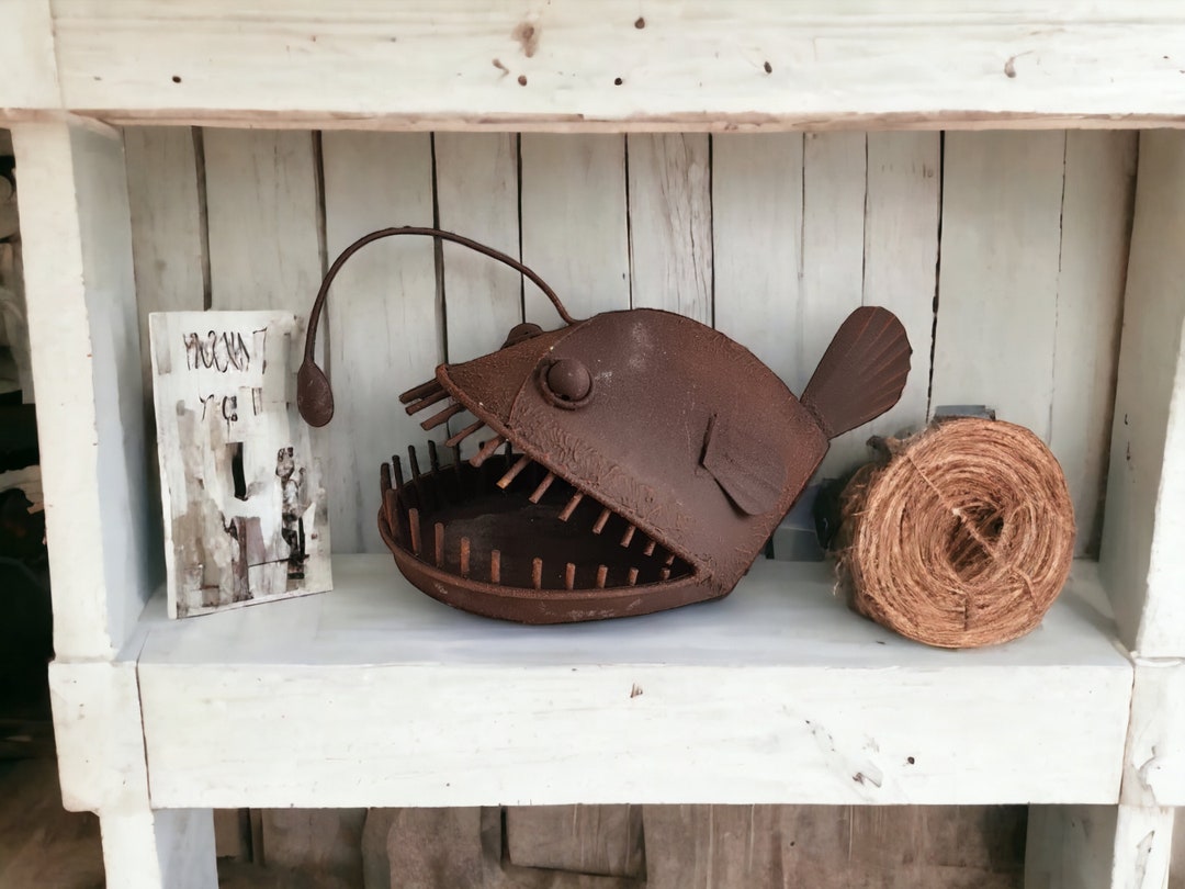Handmade Rustic Angler Fish Metal Ornament - Quirky Home Decor - Allan ...