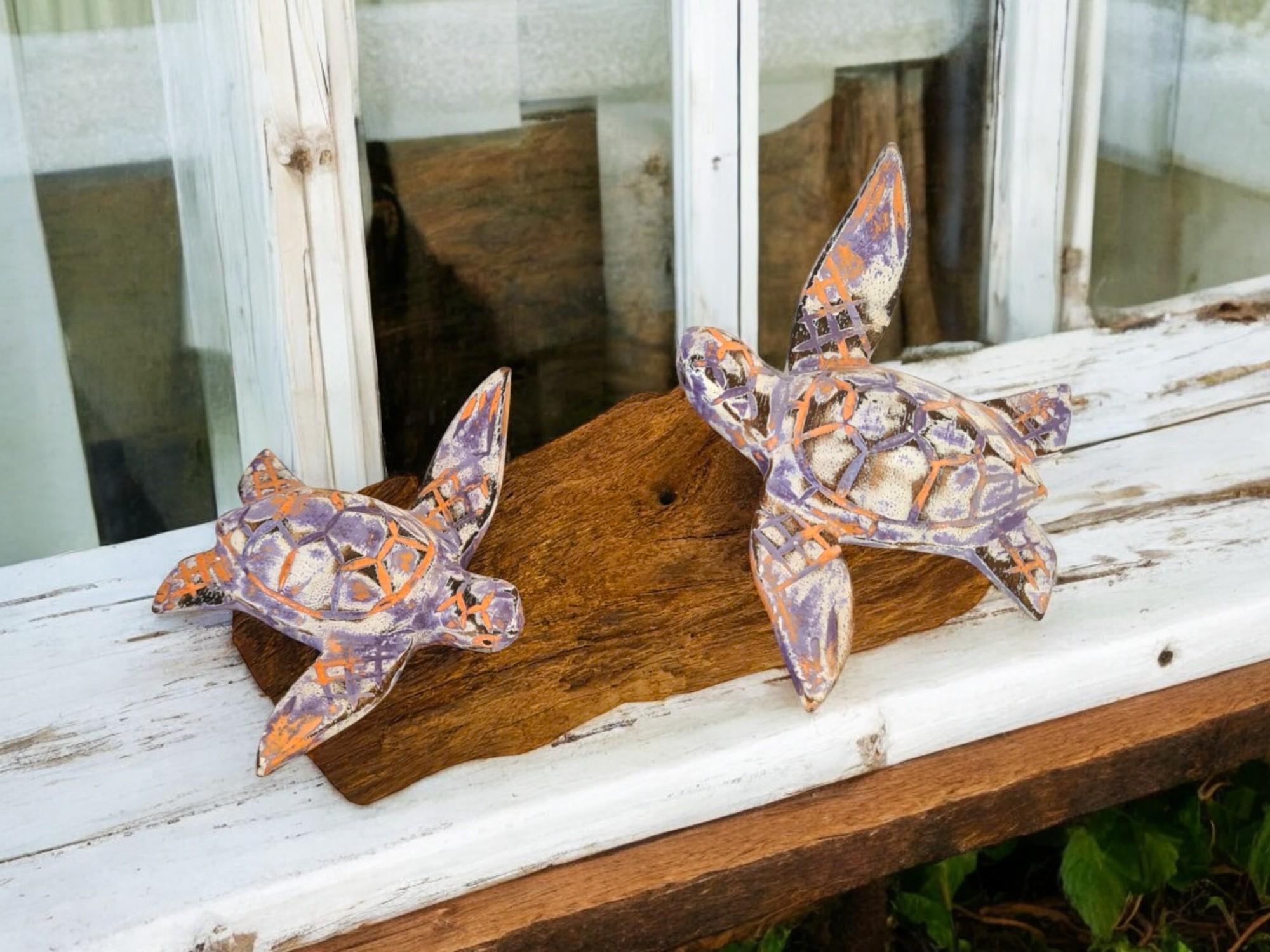 Handcrafted Driftwood Turtle Sculpture - Unique Multicolour Coastal Art ...