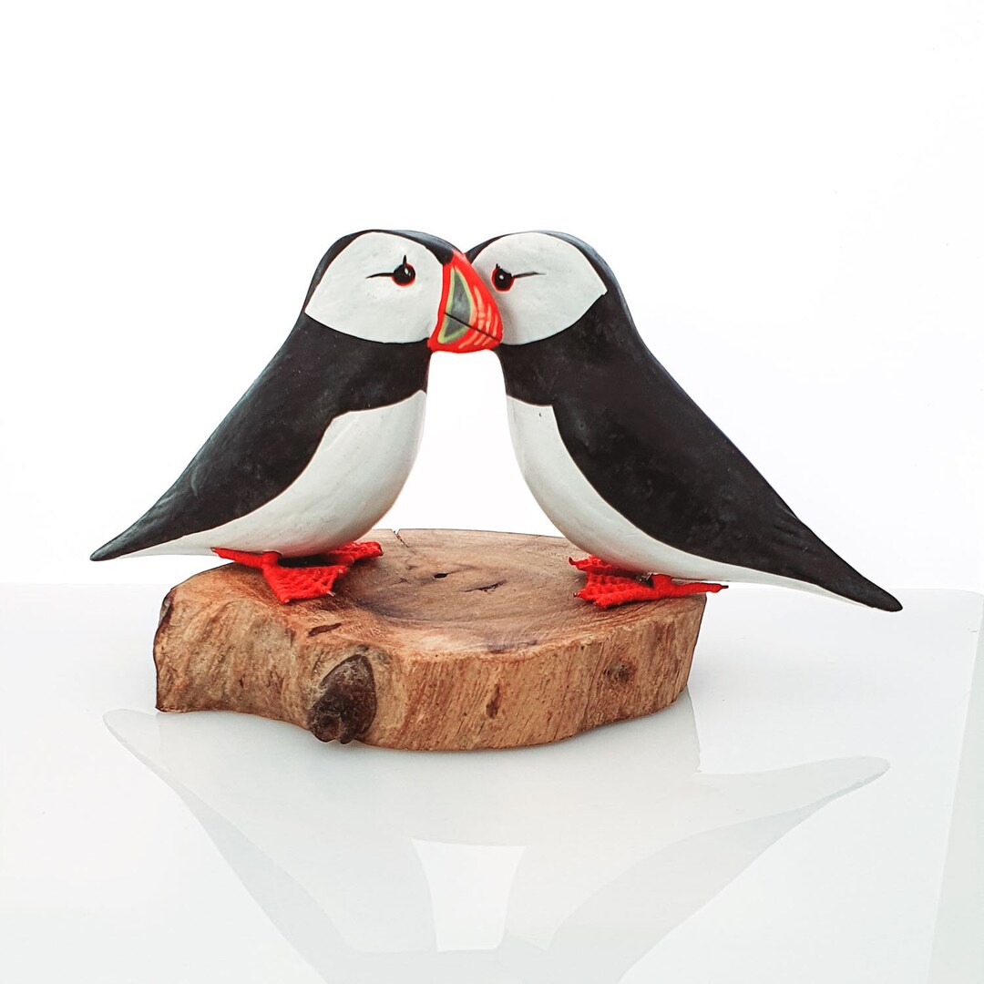Hand Carved Wooden Puffin Figurines Coastal Decor Nautical - Etsy