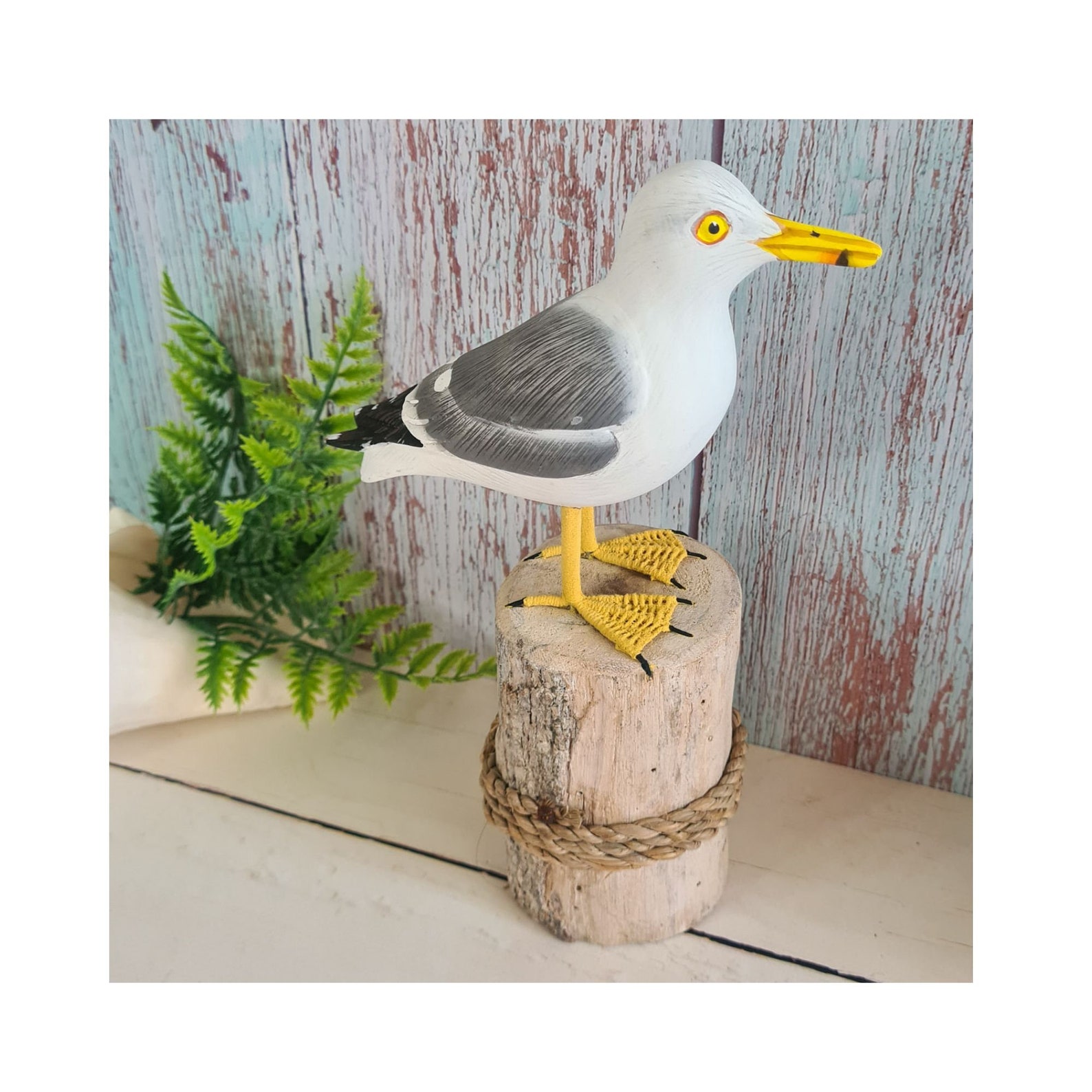 Wooden Sea Bird SEAGULL ON POST / Hand Carved Fairtrade Ornament ...
