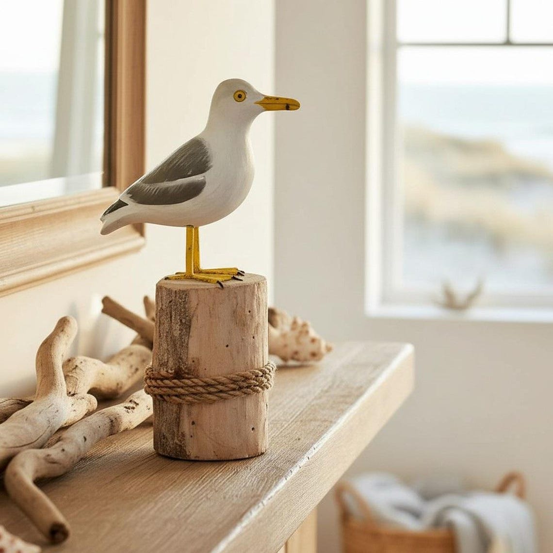 Wooden Sea Bird SEAGULL ON POST / Hand Carved Fairtrade Ornament ...