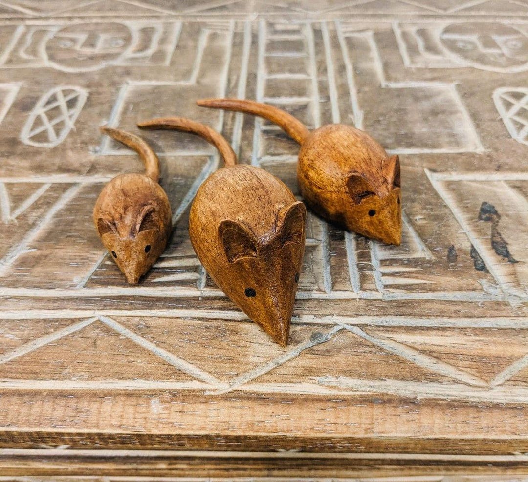 Set of 3 Handcrafted Wooden Mice Ornaments - Rustic Home Decor ...